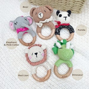 Crochet Toy Rattle for Babies, Personalized Wooden Rattle Ring for ...