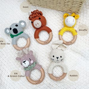 Crochet Toy Rattle for Babies, Personalized Wooden Rattle Ring for ...