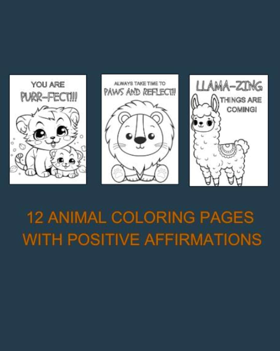 Positive Affirmation Animal Coloring Pages - Etsy
