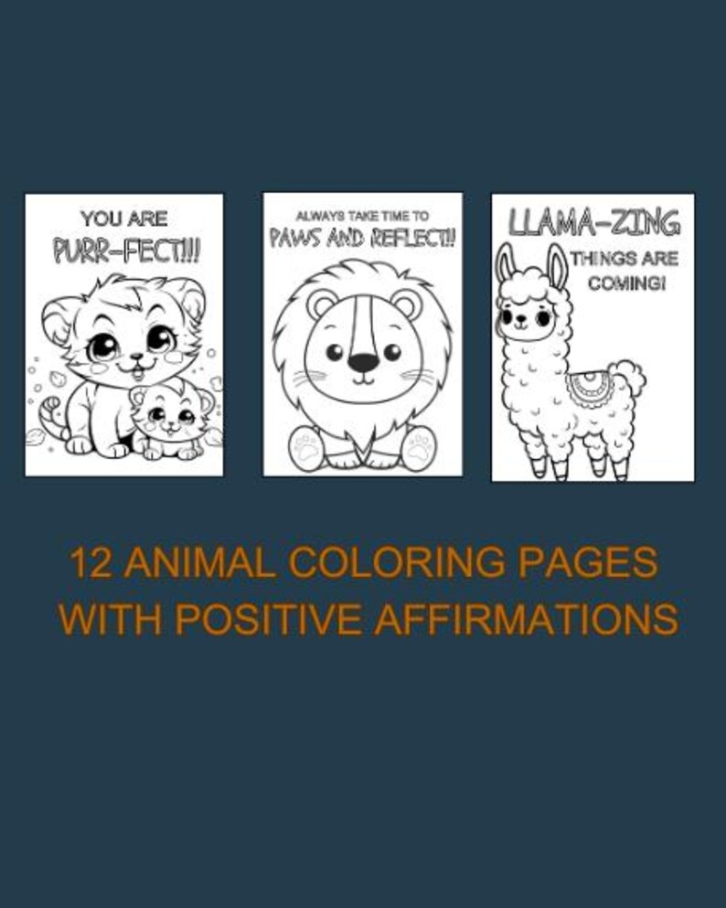 Positive Affirmation Animal Coloring Pages - Etsy