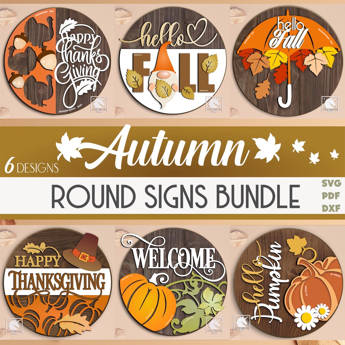 Fall Door Hangers SVG Bundle, Autumn Round Wood Signs SVG, Thanksgiving ...