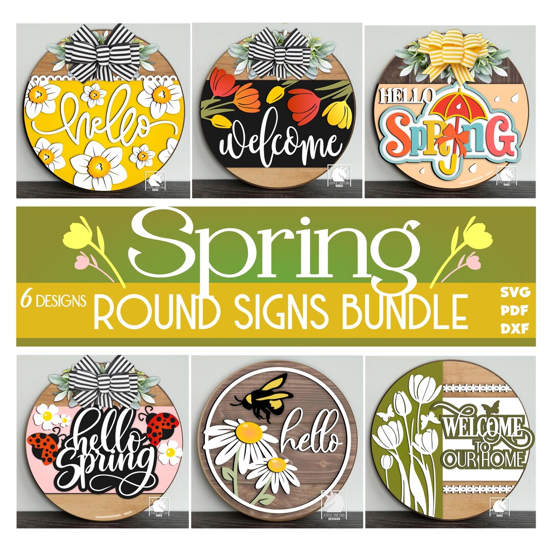 Spring Door Hanger SVG Bundle, Spring Round Welcome Signs Bundle, Laser ...