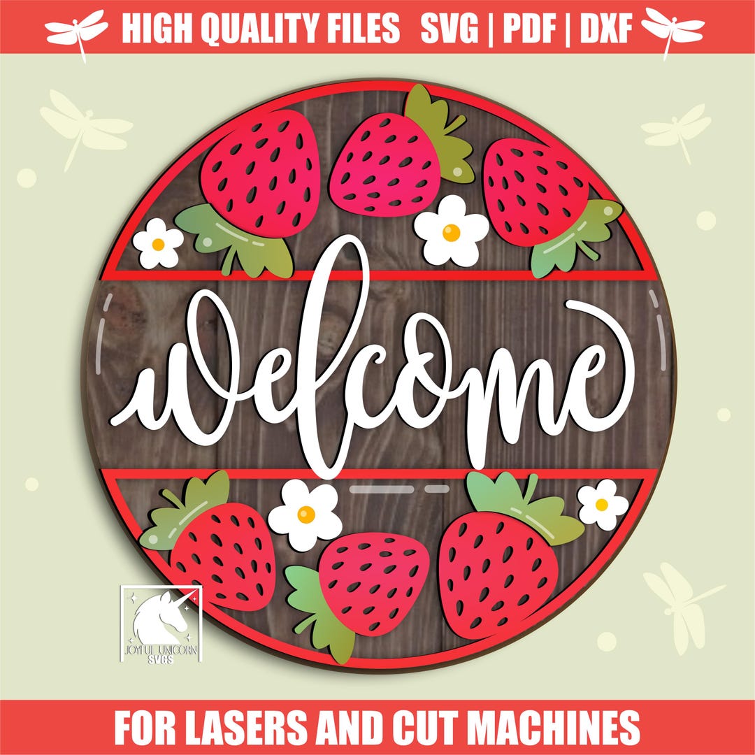 Strawberry Welcome Laser Cut Door Hanger, Spring, Summer Welcome Sign ...