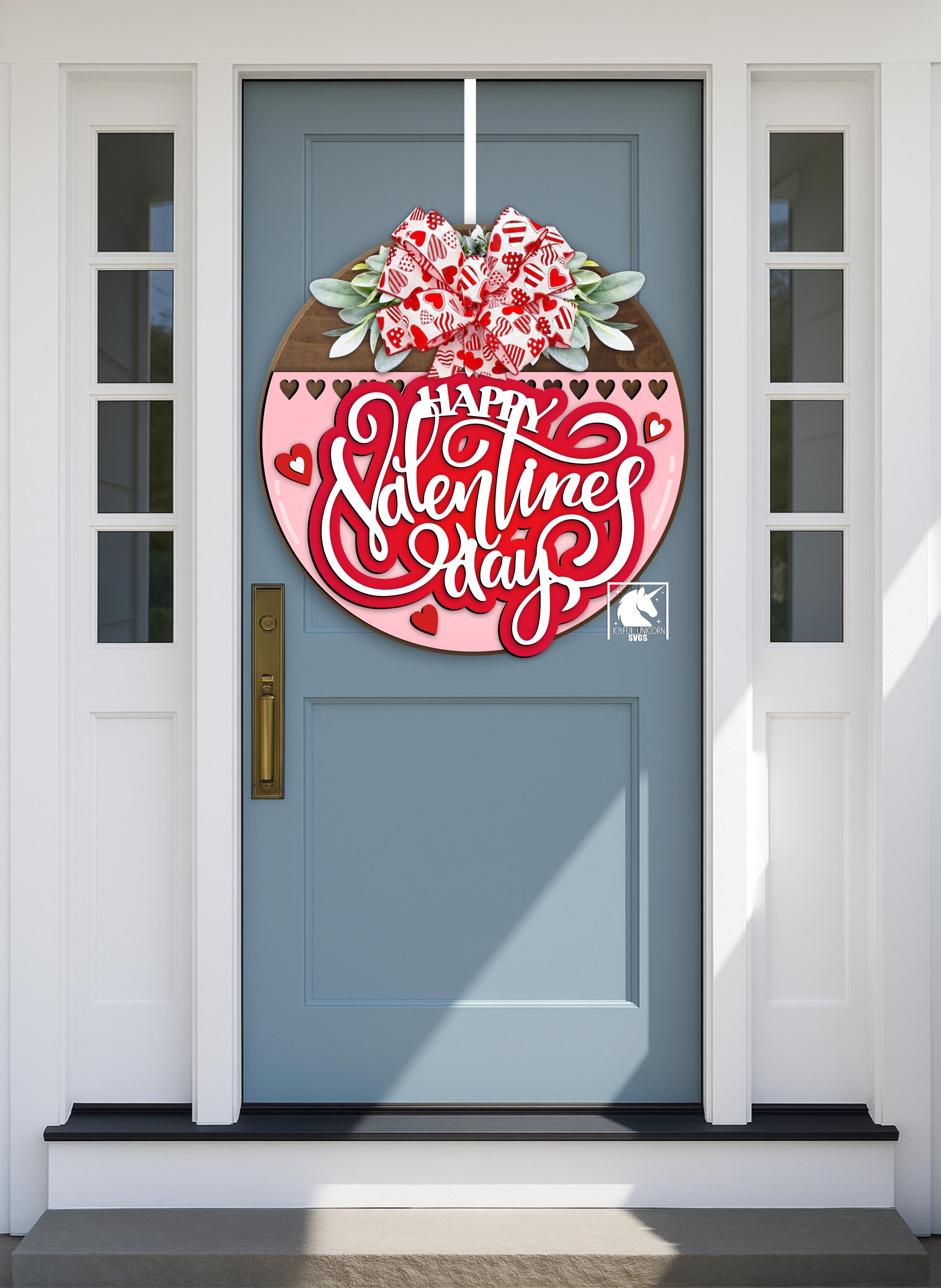 Happy Valentine's Day Door Hanger SVG, Valentines Day Welcome Round ...