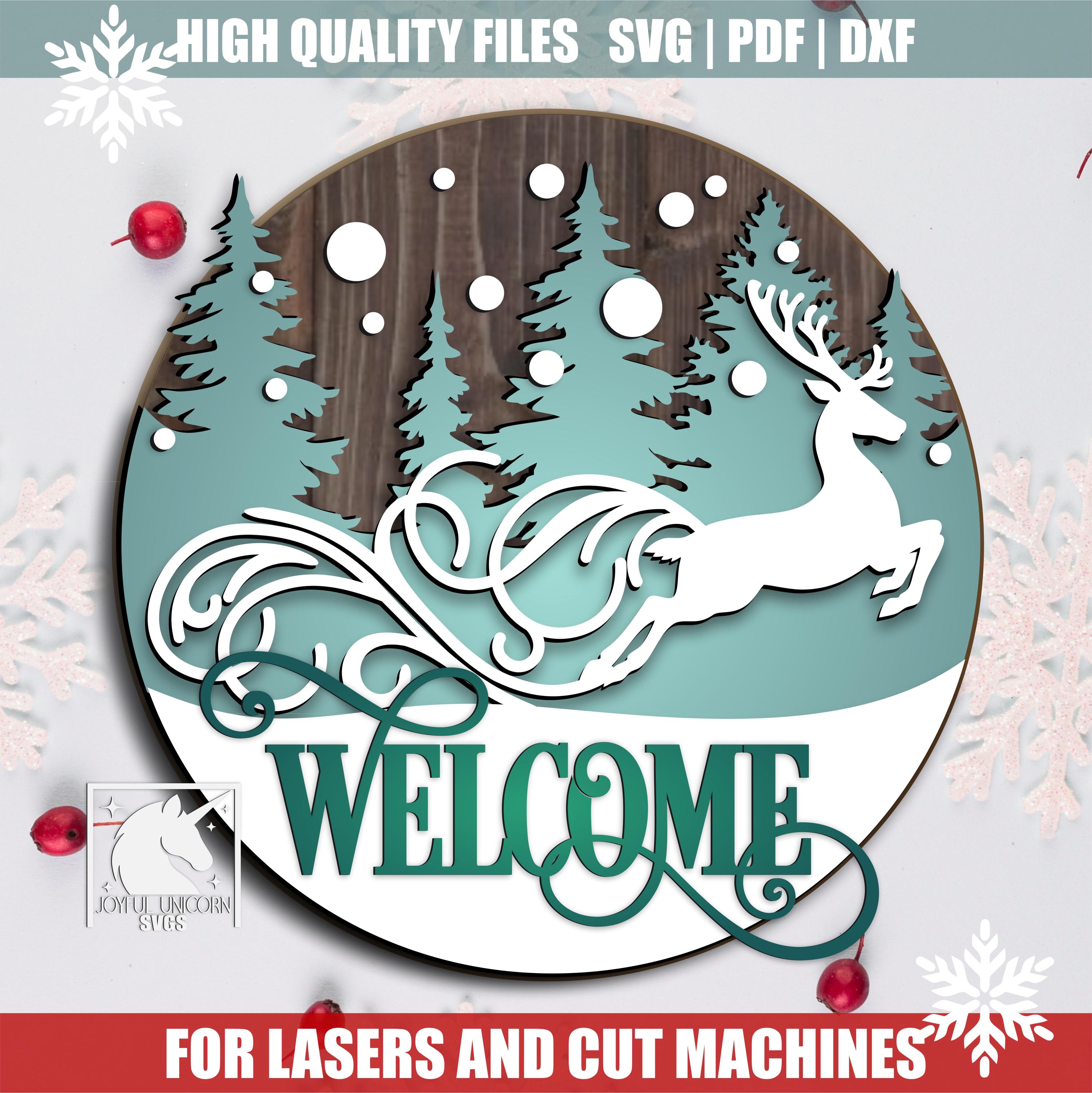 Christmas Reindeer Welcome Sign SVG: Winter Forest Door Hanger (digital ...
