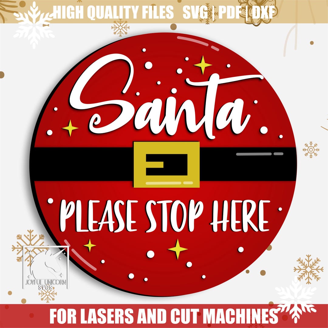 Santa Please Stop Here Door Hanger SVG, Santa Claus Belt Welcome ...