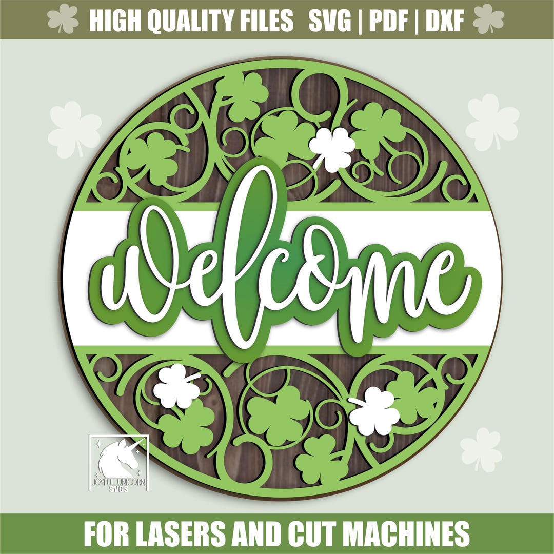 Shamrock Welcome Sign SVG, Lucky Clover Door Hanger SVG, St. Patrick's ...