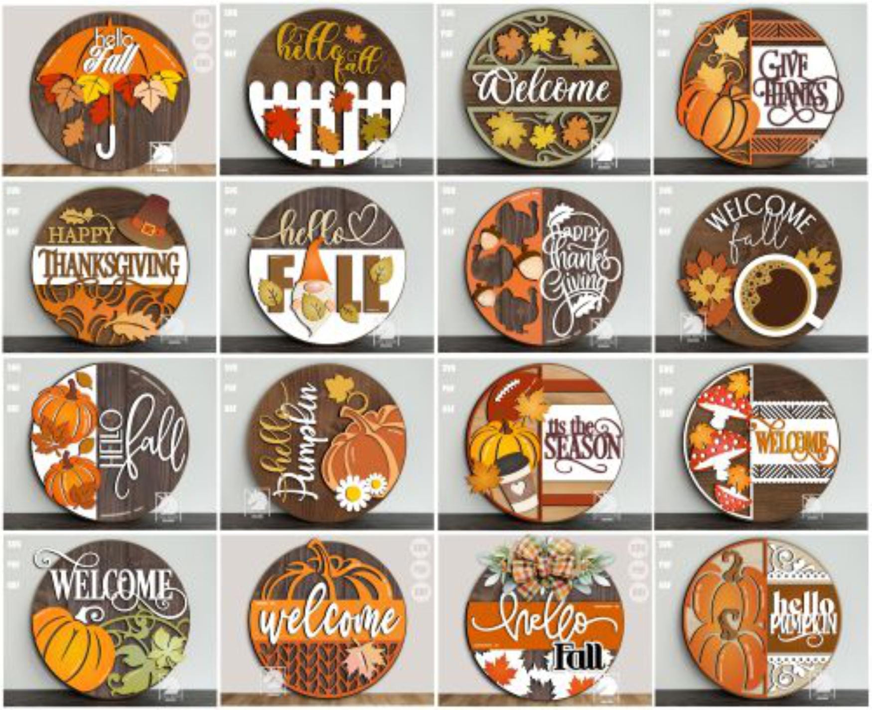 Fall Leaves Welcome Sign SVG, Maple Leaves Round Wooden Sign SVG, Fall ...