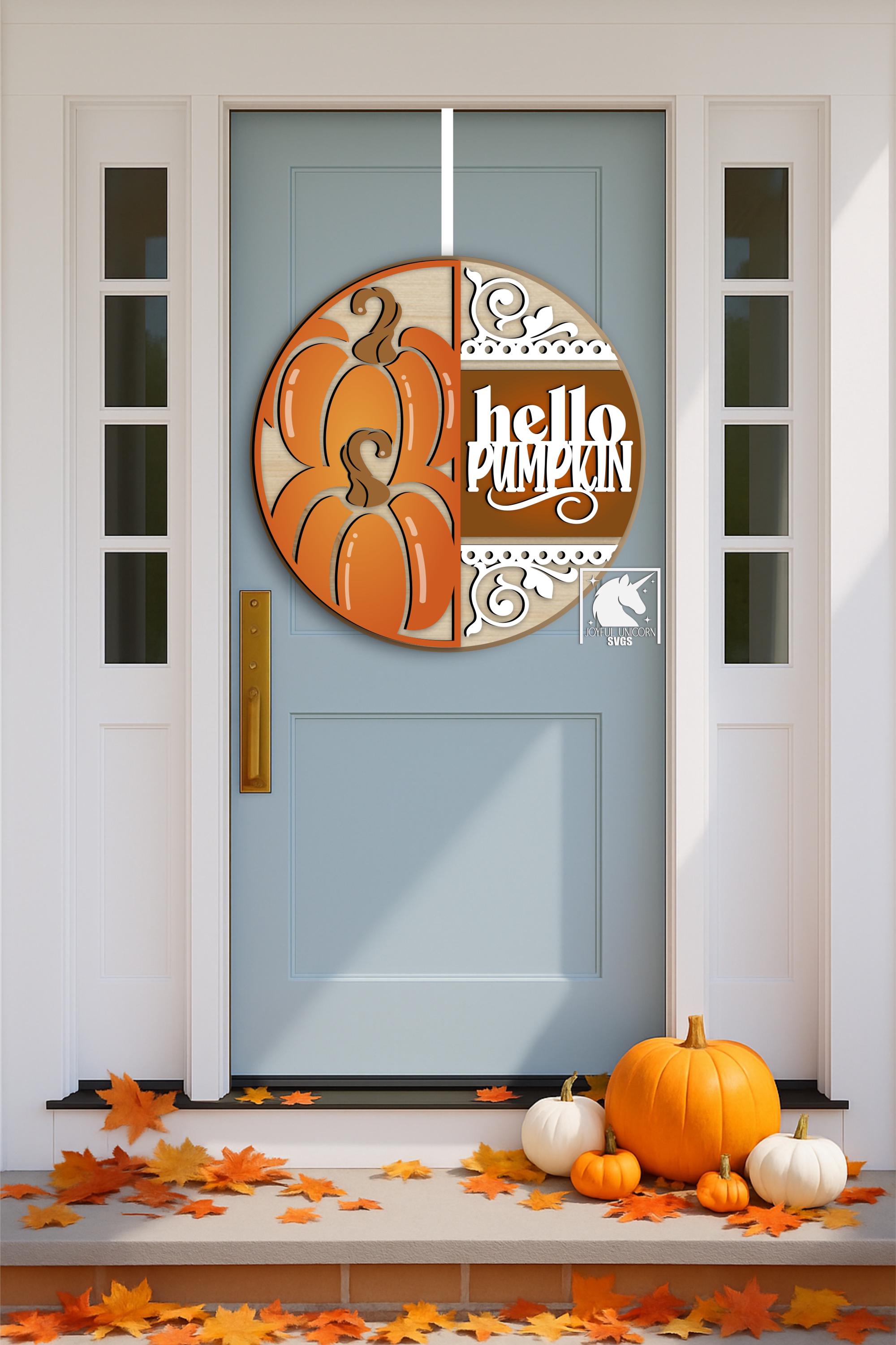 Hello Pumpkin Welcome Sign SVG, Farm Pumpkins Door Hanger SVG, Fall ...
