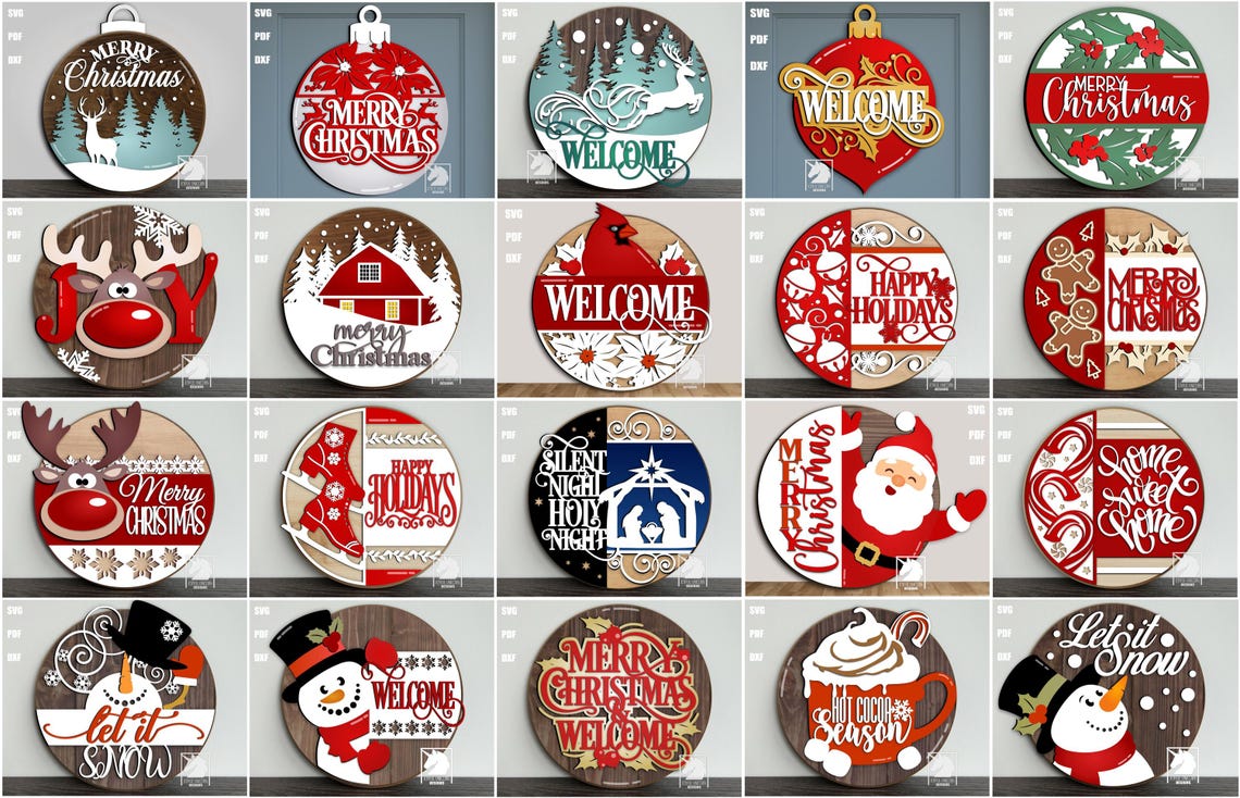 Christmas Reindeer Welcome Sign SVG: Winter Forest Door Hanger (digital ...