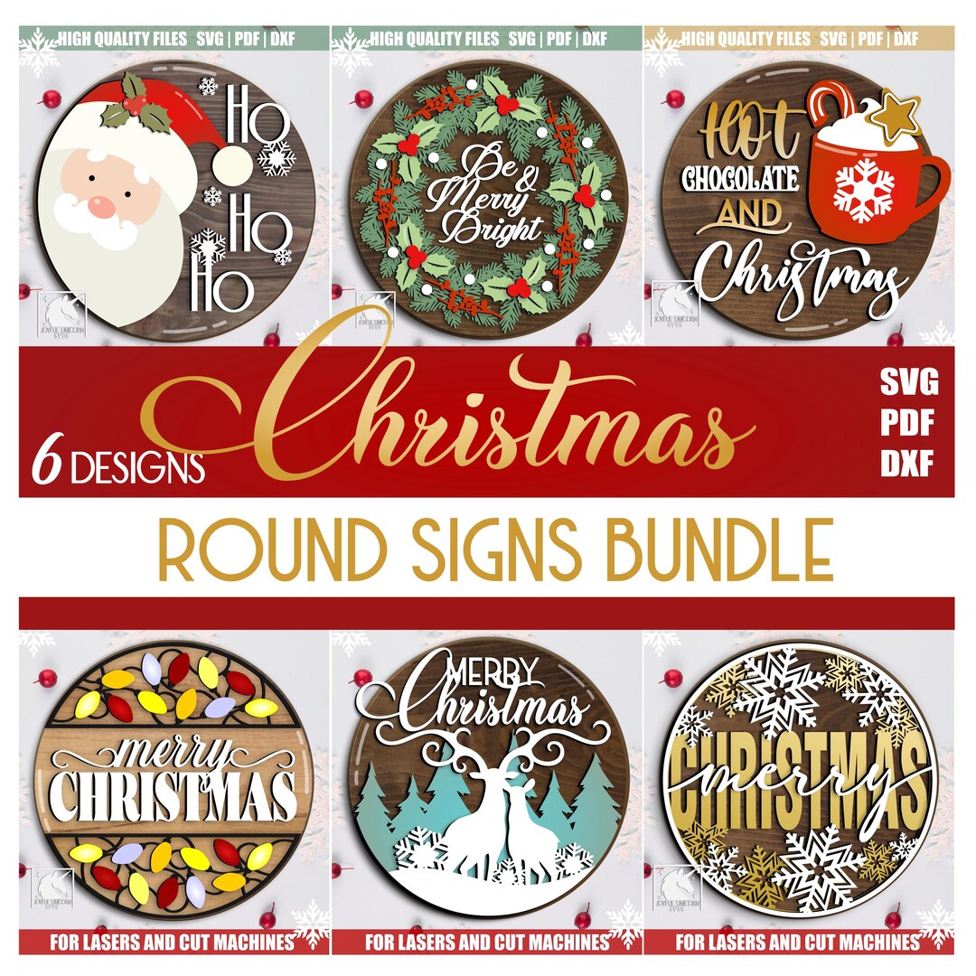 Christmas Round Wood Signs SVG Bundle, Christmas Welcome Door Hangers ...