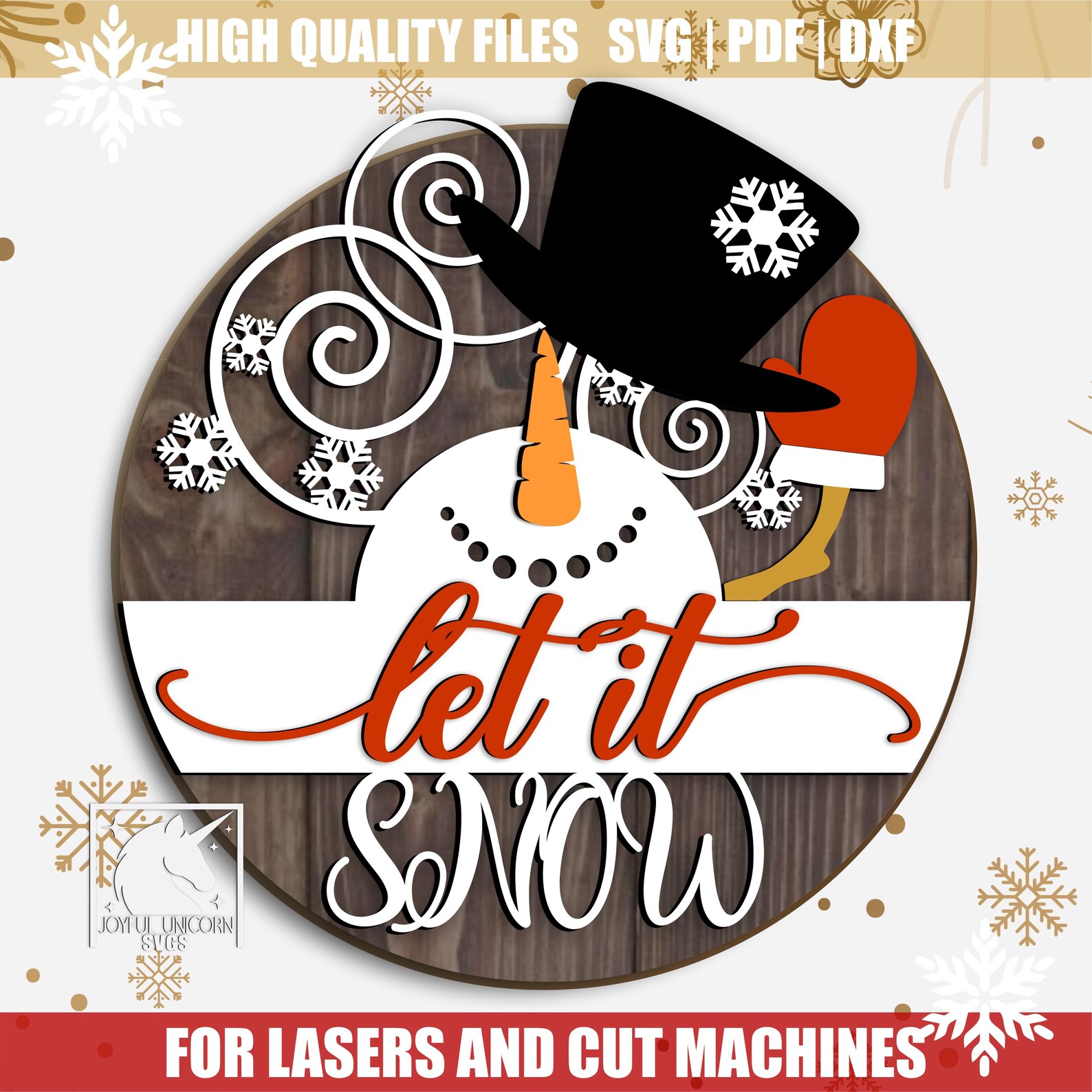 Let It Snow Snowman Door Hanger SVG, Christmas Snowman Round Wooden ...