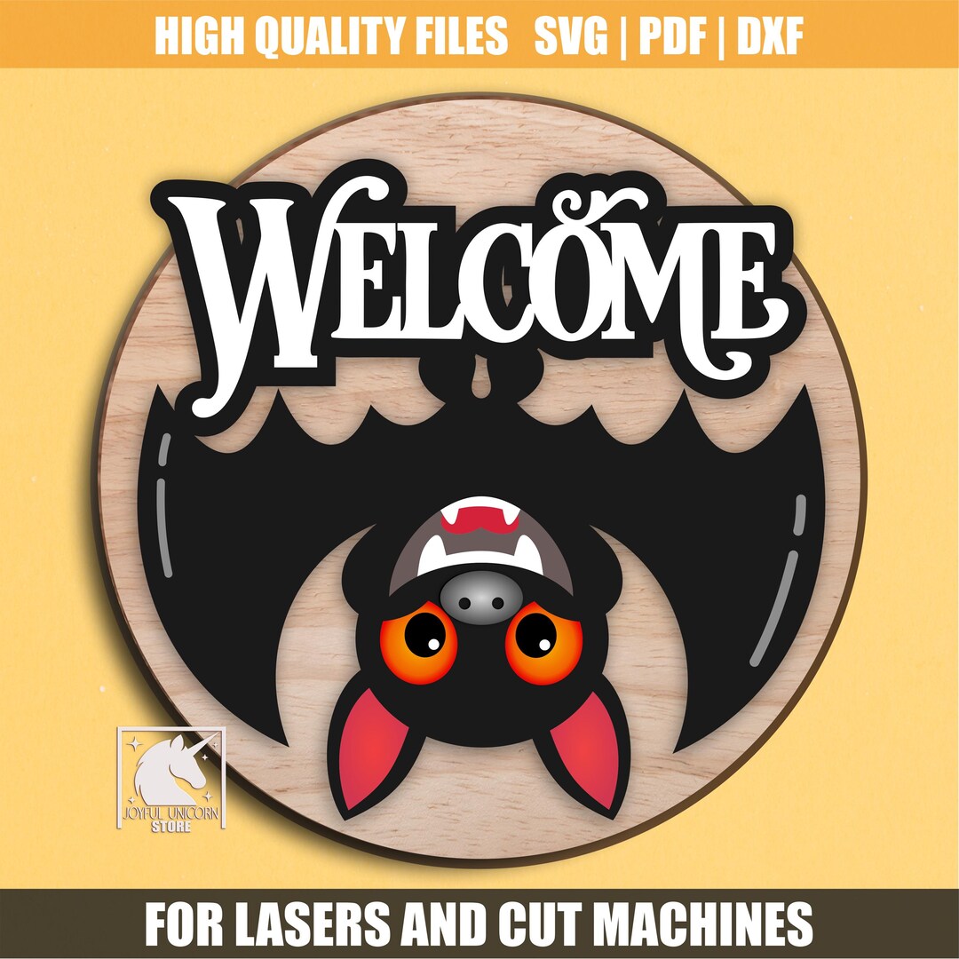 Vampire Bat Welcome Sign SVG, Hanging Bat Door Hanger SVG, Halloween ...
