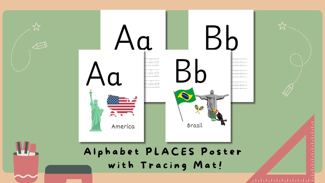 Alphabet Places Poster Printable ABC Wall Art Educational Nursery Decor ...