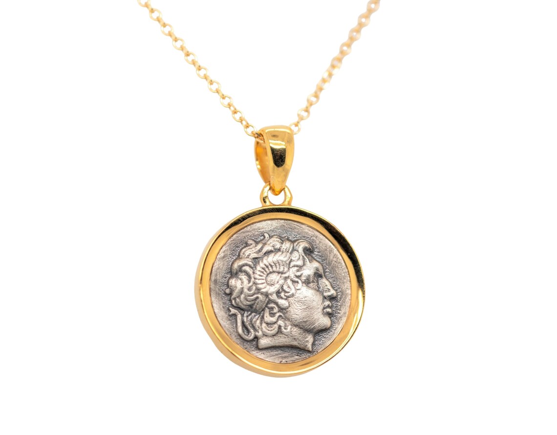 Alexander the Great Coin Necklace in Solid Gold and Sterling - Etsy