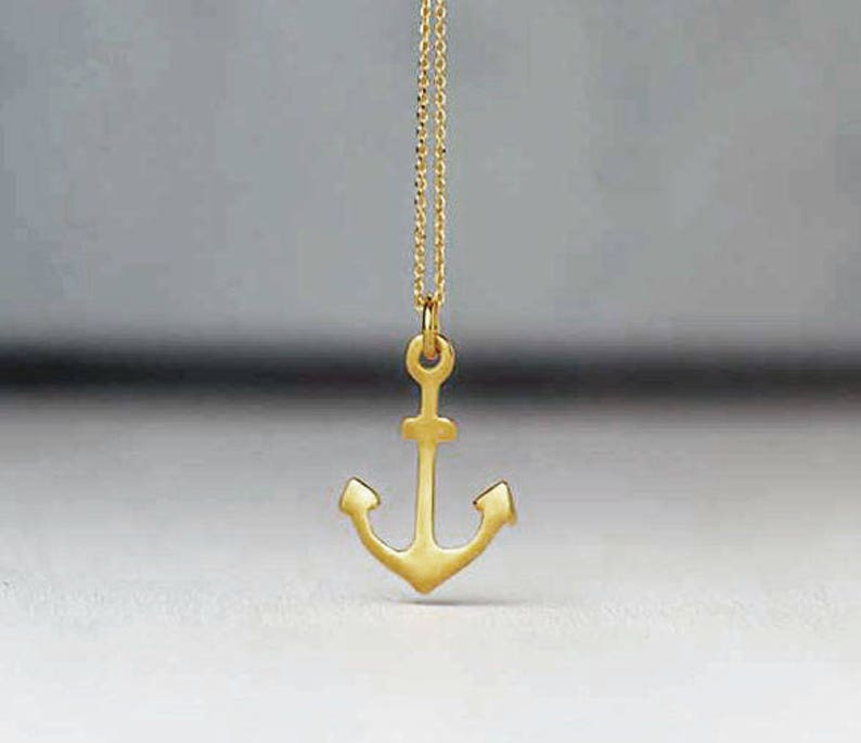 Solid Gold Anchor Necklace Personalized Anchor Pendant Gift | Etsy