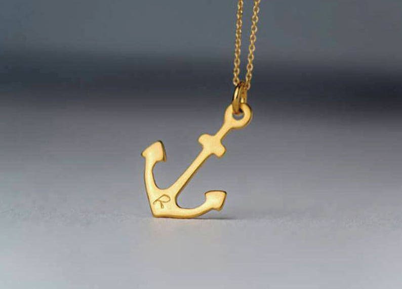 Solid Gold Anchor Necklace Personalized Anchor Pendant Gift | Etsy