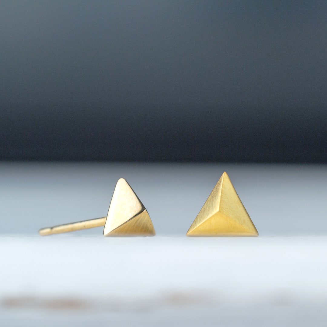 Solid Gold Tiny Triangle Stud Earrings: Geometric Minimalist Jewelry ...