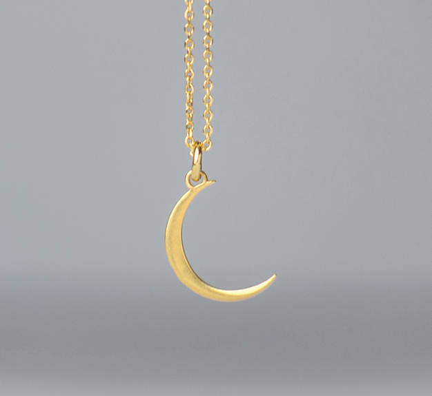 Dainty Solid Gold Crescent Moon Necklace | Celestial Pendant - Etsy