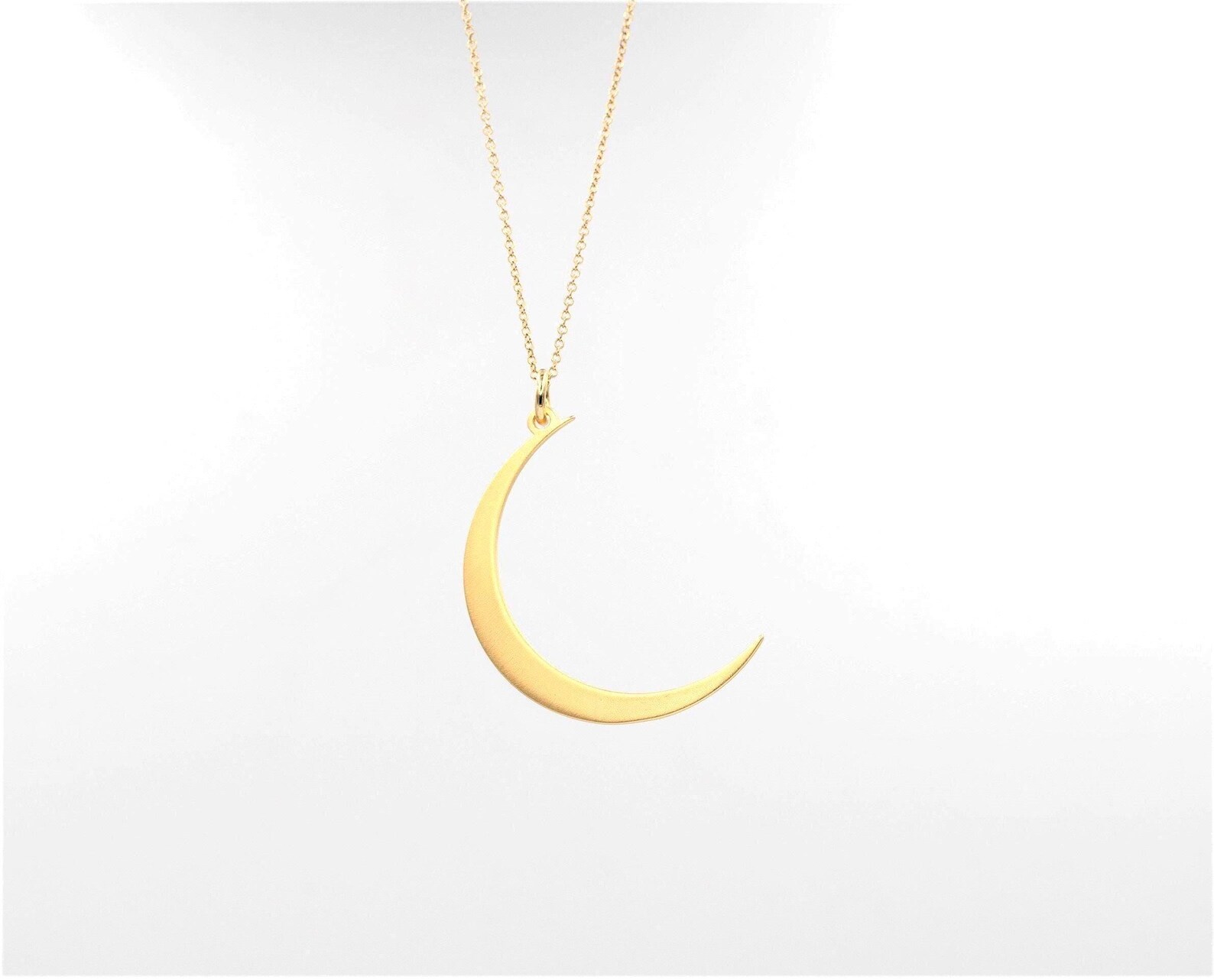 Solid Gold Crescent Moon Necklace / Dainty Lunar Pendant / Gift Yogi ...