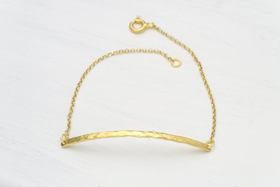 Hammered Solid Gold Bar Bracelet: Skinny Layering Bracelet 202B-BX - Etsy