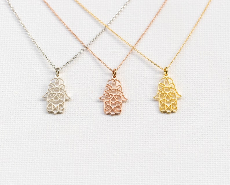 Tiny Hamsa Necklace in Solid Gold Evil Eye Pendant Fatima | Etsy