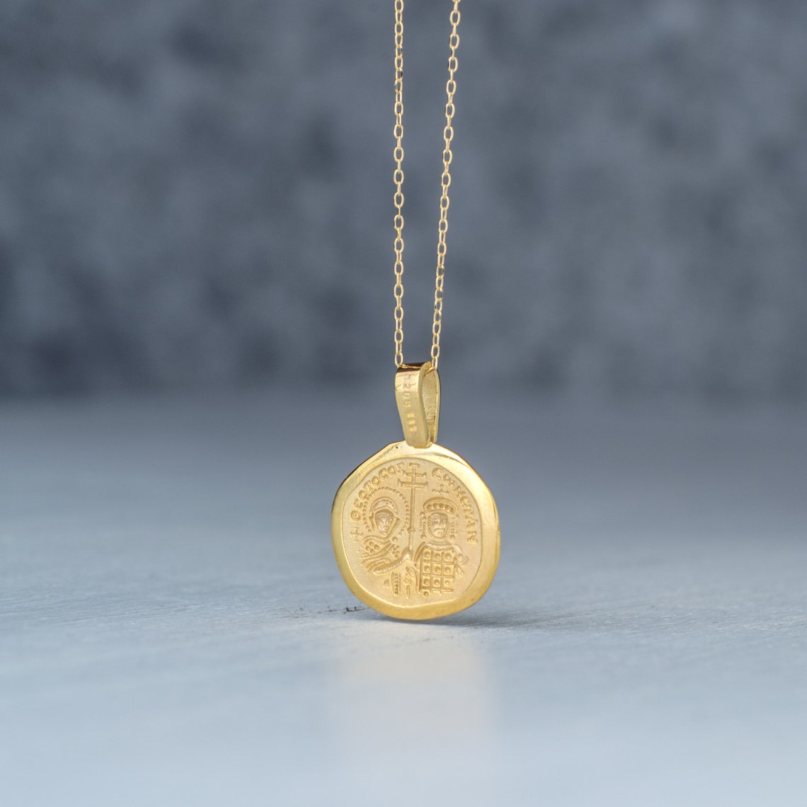 Solid Gold 9k Constantine Coin Pendant / Modern Byzantine Cross ICXC ...