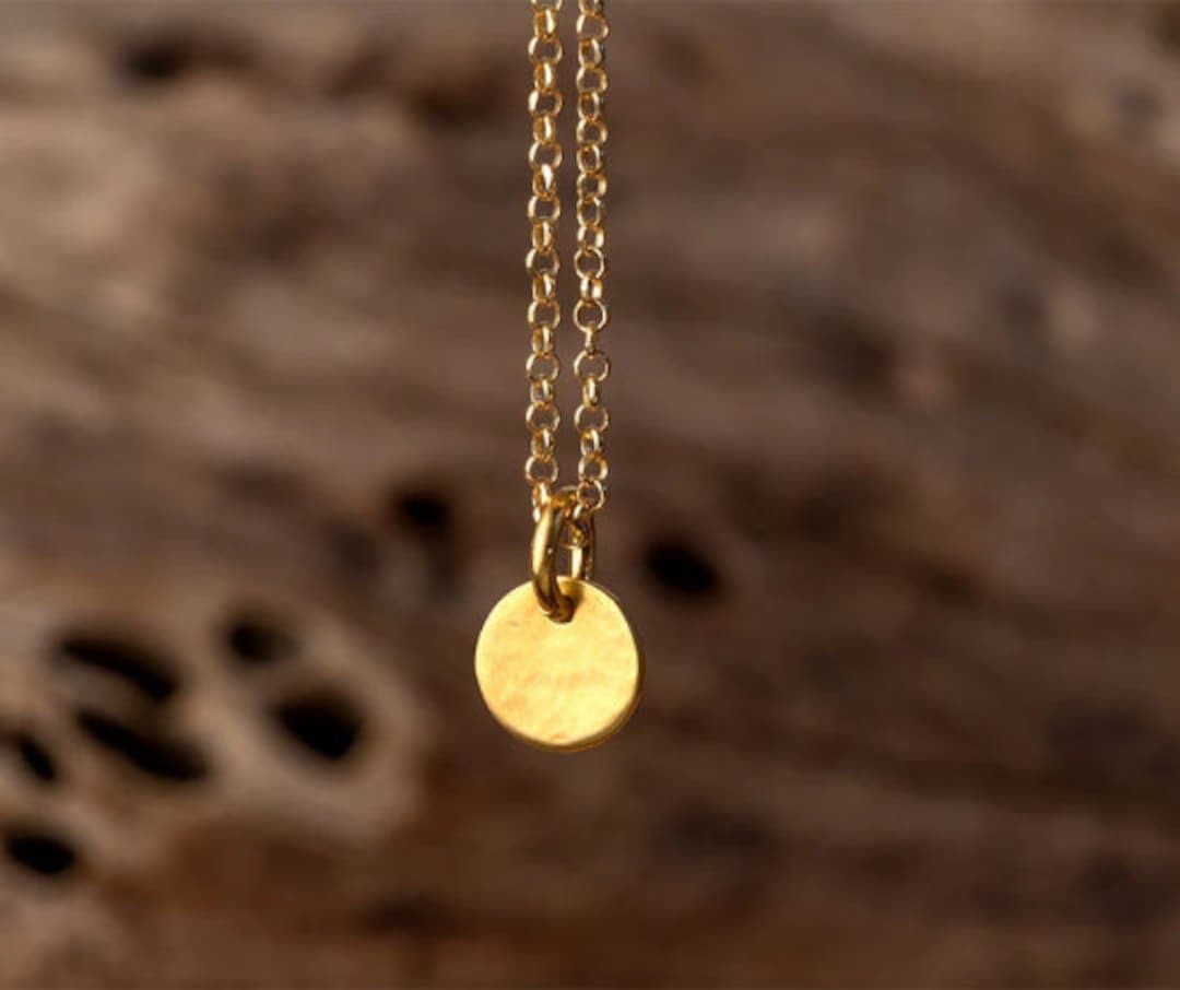 Personalized Hammered Solid Gold Disc Necklace / Custom Initial Pendant ...