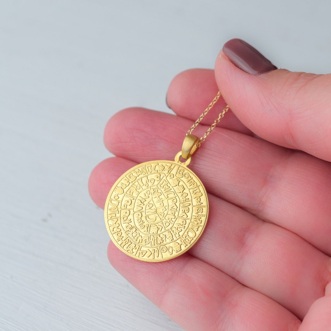 Solid Gold Phaistos Disc Necklace: Ancient Greek Coin Pendant, 9k 14k ...