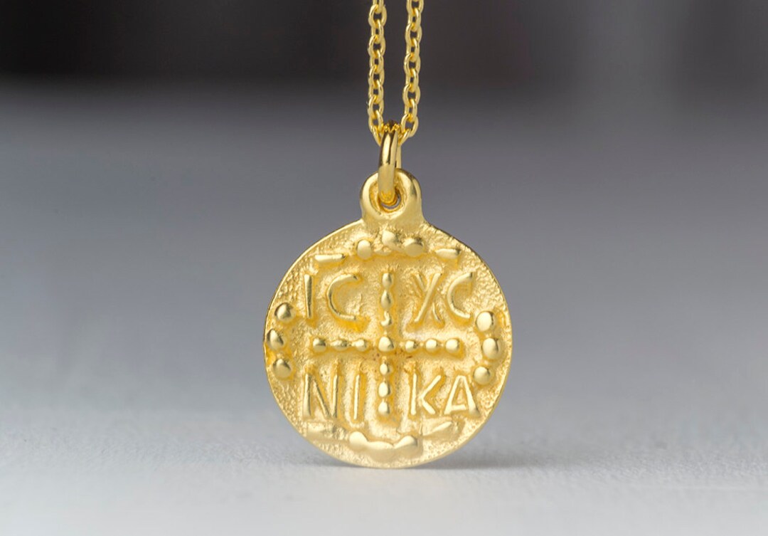 Solid Gold Constantine Coin Pendant / Byzantine Cross Nekclace ...