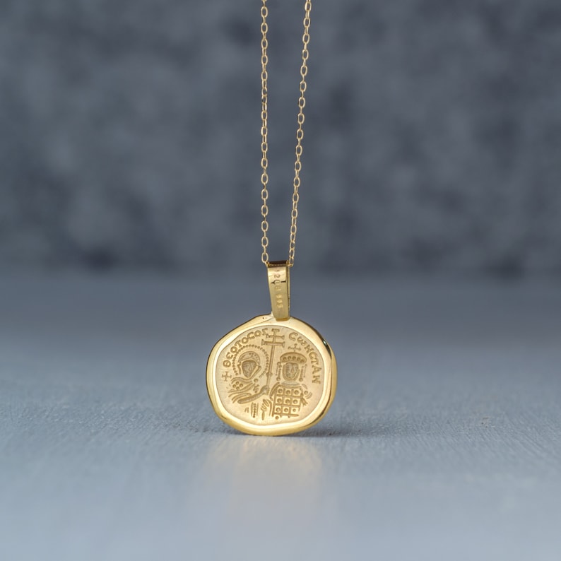 Solid Gold 9k Constantine Coin Pendant / Modern Byzantine Cross ICXC ...