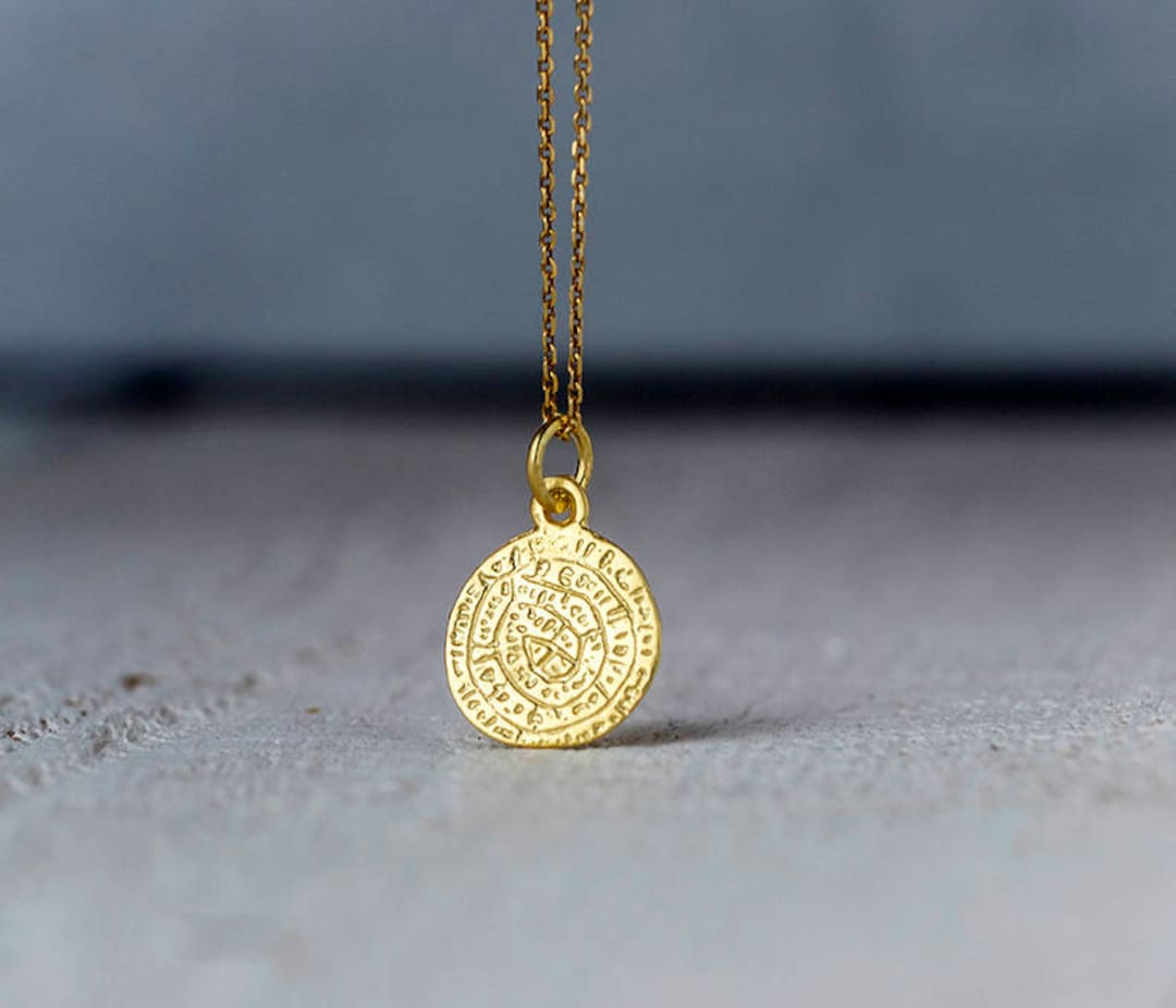 Phaistos Disc Necklace: 14k Solid Gold Ancient Greek Coin Pendant, 9k ...