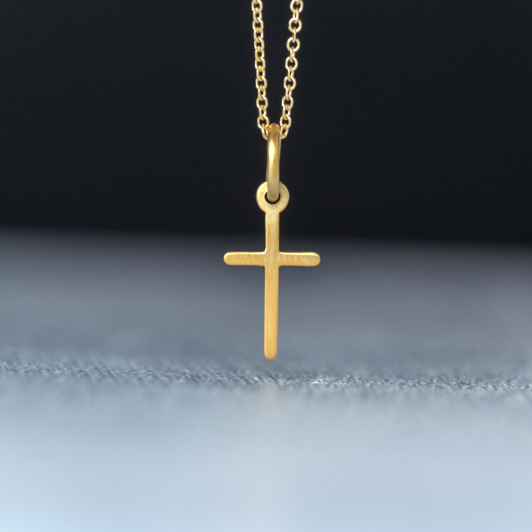 Extra Tiny Solid Gold Cross Necklace / 14k Gold Handmade Pendant ...