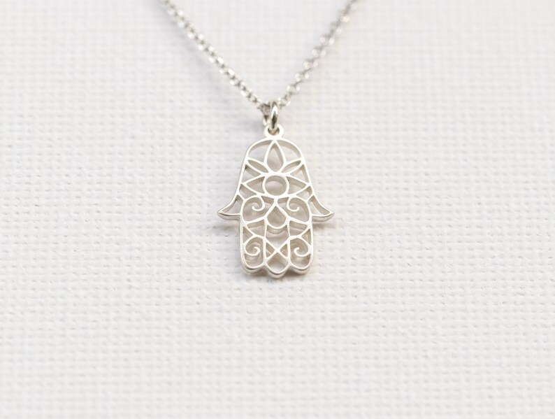 Tiny Hamsa Necklace in Solid Gold Evil Eye Pendant Fatima | Etsy