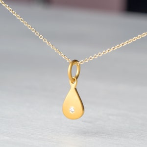 Solid Gold Teardrop Necklace / Diamond Teardrop Charm / Dainty Wedding ...