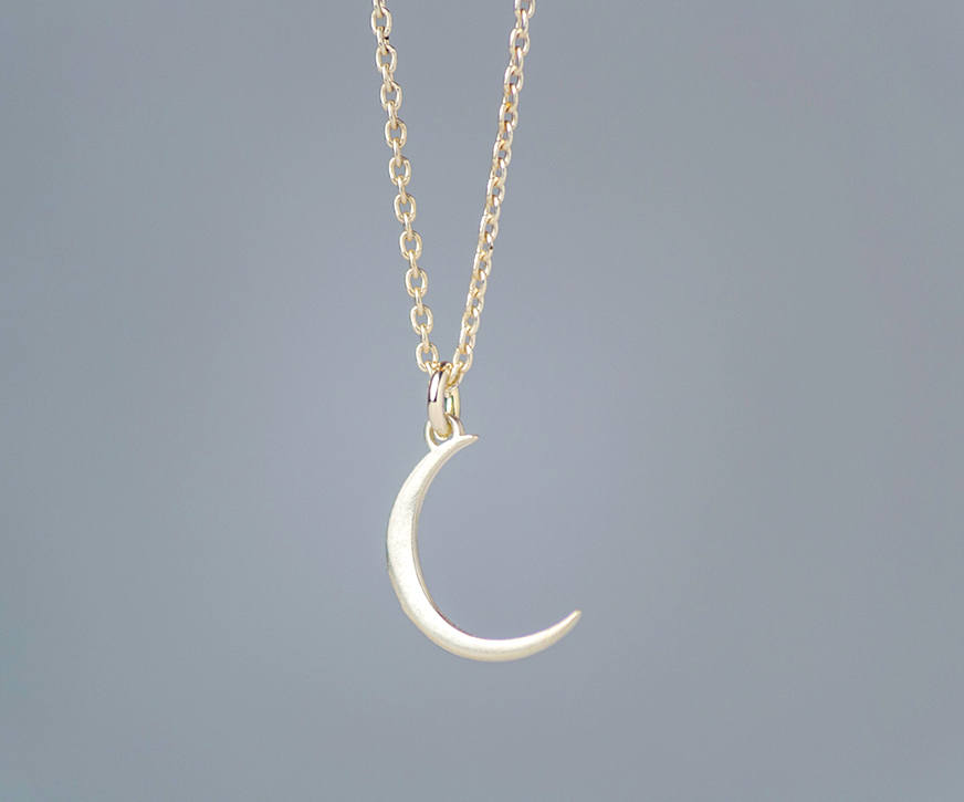 Dainty Solid Gold Crescent Moon Necklace | Celestial Pendant - Etsy