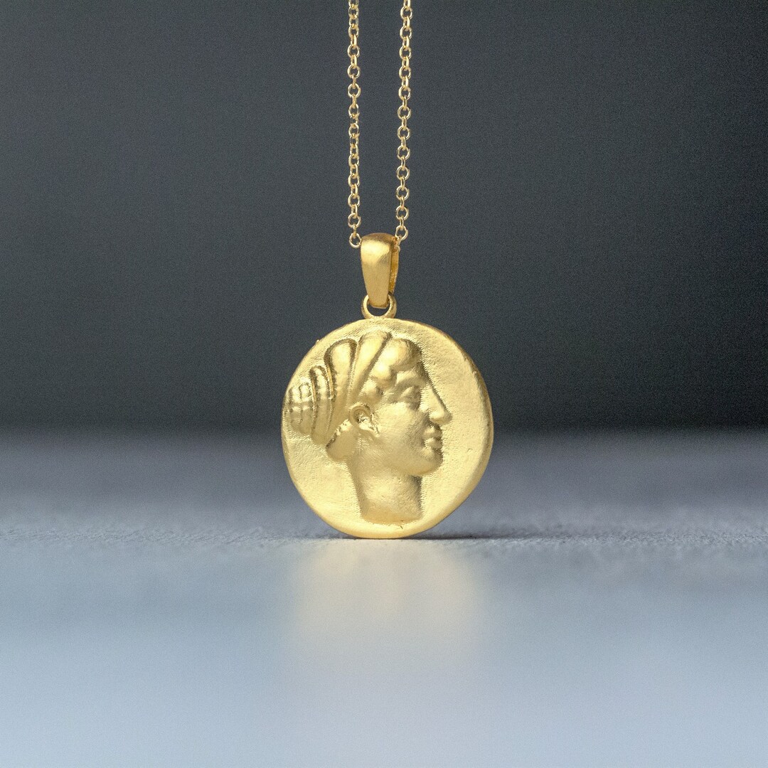 Solid Gold Ancient Greek Coin Necklace / Goddess Syracusan Disc Pendant ...