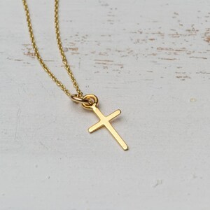 Extra Tiny Solid Gold Cross Necklace / 14k Gold Handmade Pendant ...