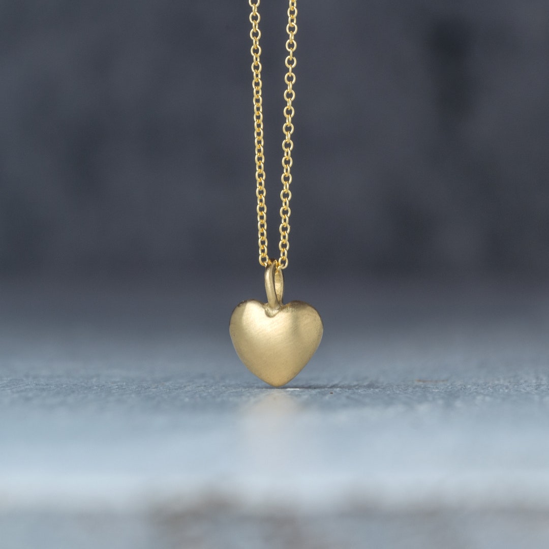 Solid Gold Heart Necklace / Cute Love Pendant / Minimal Valentines Gift ...