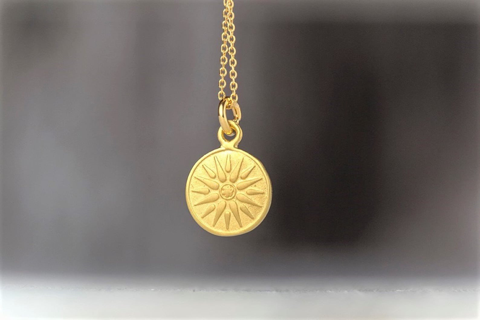 Sun Disc Necklace in 14k Solid Gold / Macedonian Star of | Etsy