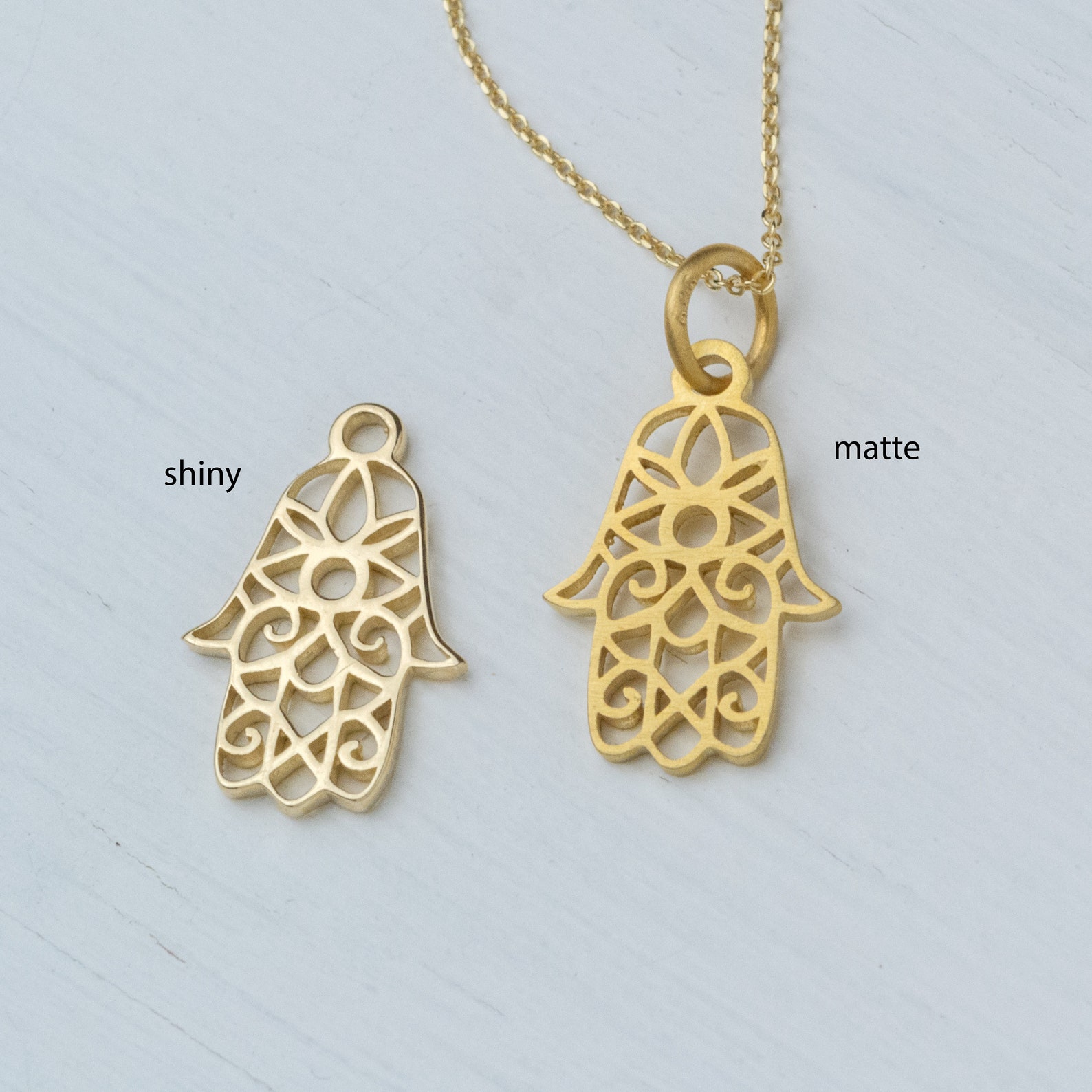 Tiny Hamsa Necklace in Solid Gold Evil Eye Pendant Fatima | Etsy