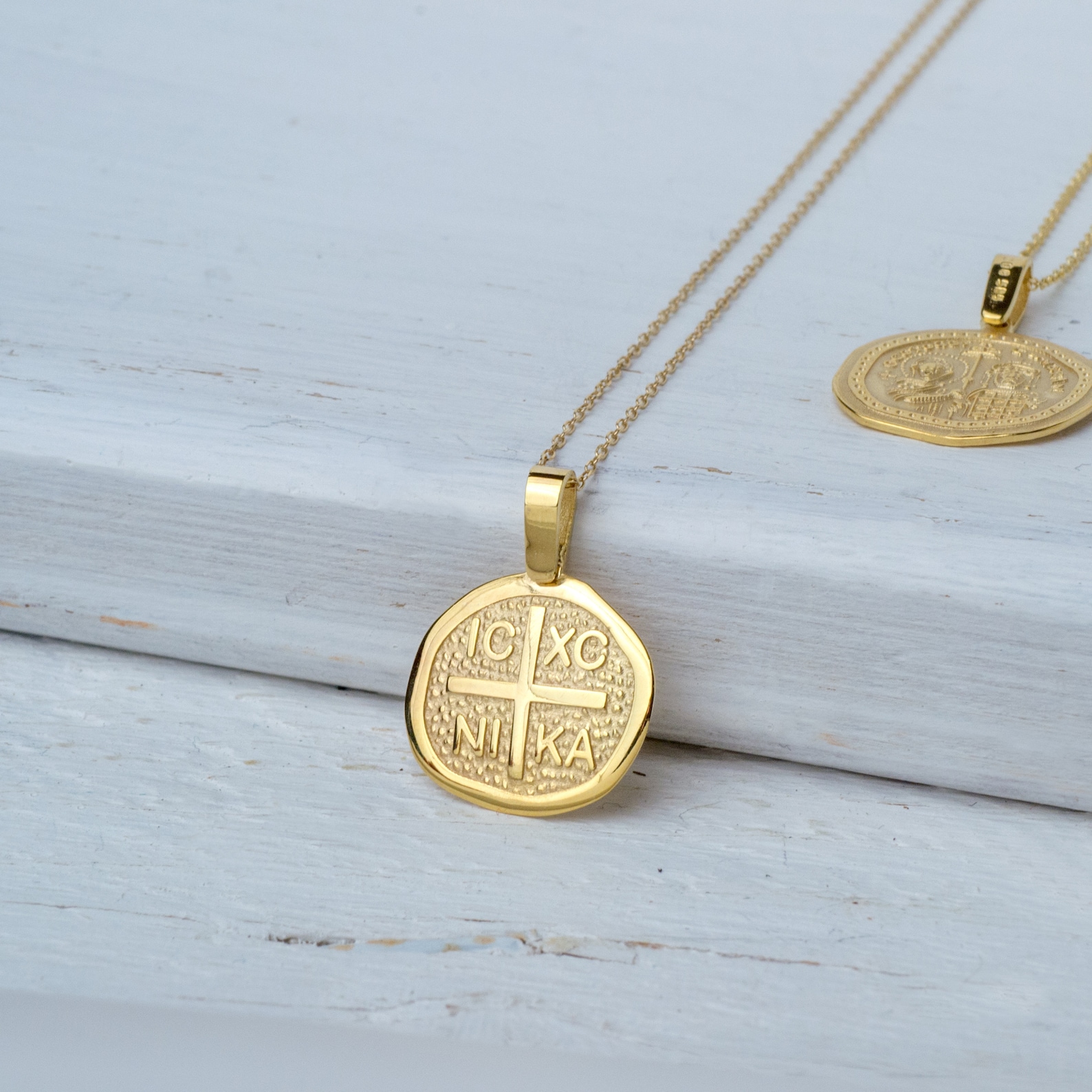 Solid Gold 9k Constantine Coin Pendant / Modern Byzantine Cross ICXC ...