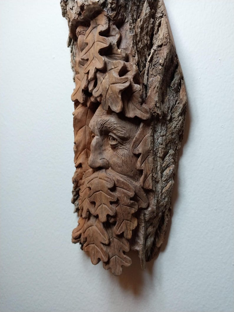 Home Decor Cottonwood Bark Woodcarving Greenman Wall Hanging Gift - Etsy