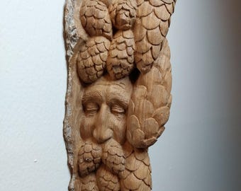 Home Decor Cottonwood Bark Woodcarving Greenman Wall Hanging Gift - Etsy