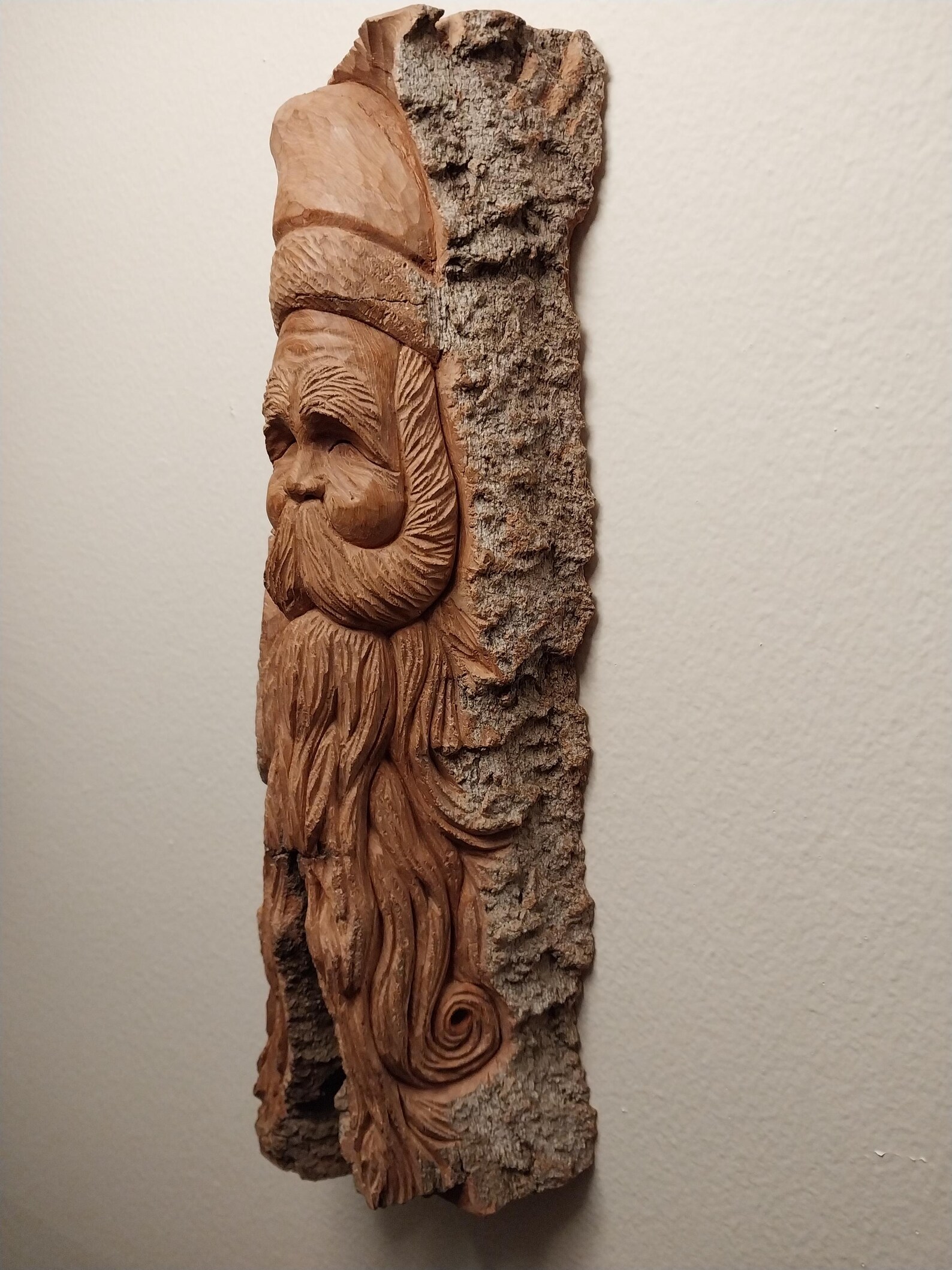 Christmas Decor Cottonwood Bark Woodcarving Santa Claus Wall Hanging - Etsy