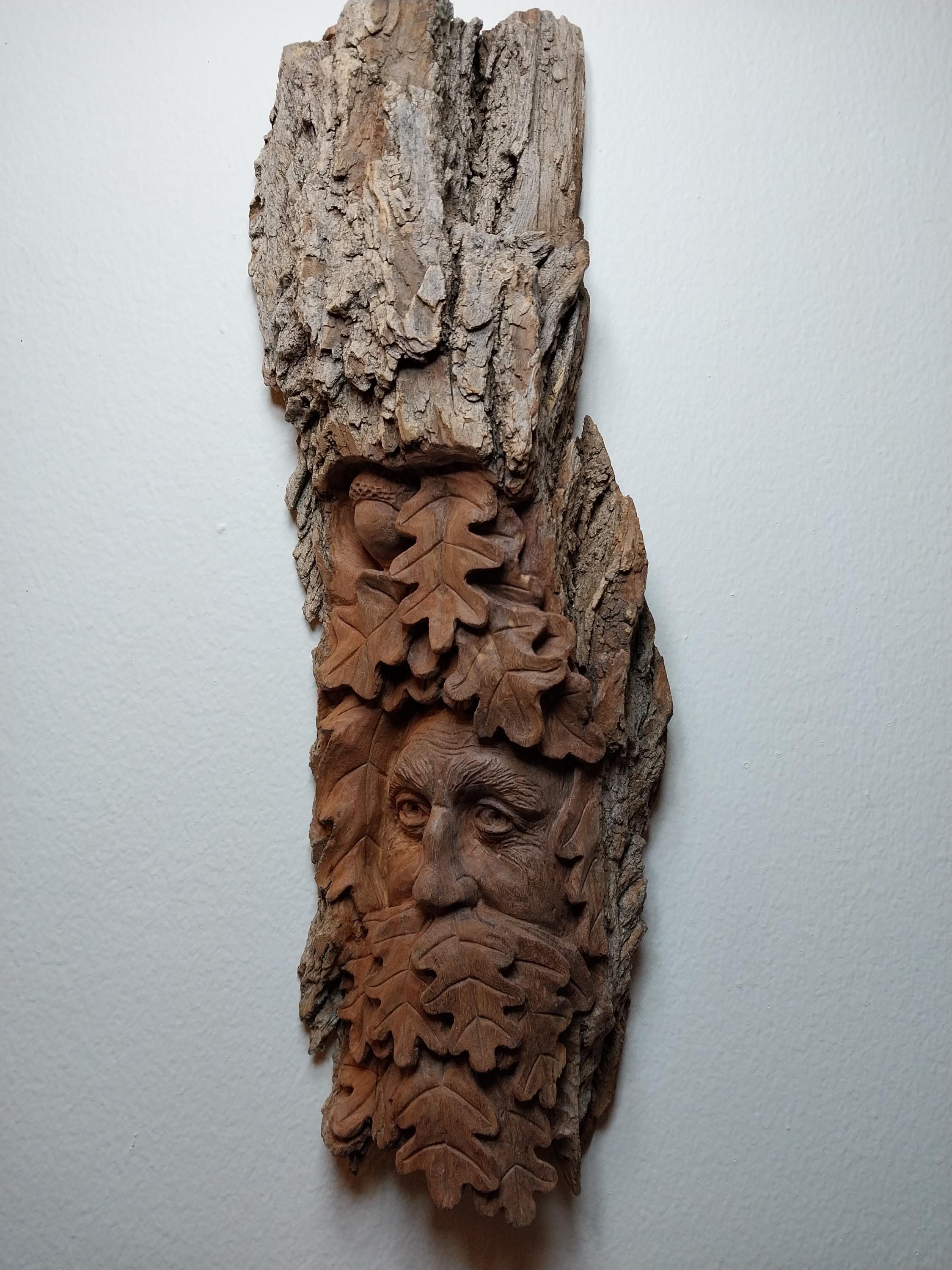 Home Decor Cottonwood Bark Woodcarving Greenman Wall Hanging Gift - Etsy