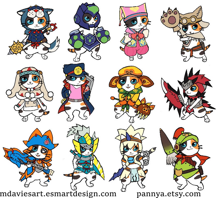 Monster Hunter Eight Palico Stickers Cute - Etsy