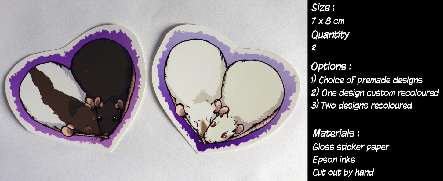 Rat Heart Cute Fancy Rat Vinyl Stickers X2 Custom Options - Etsy