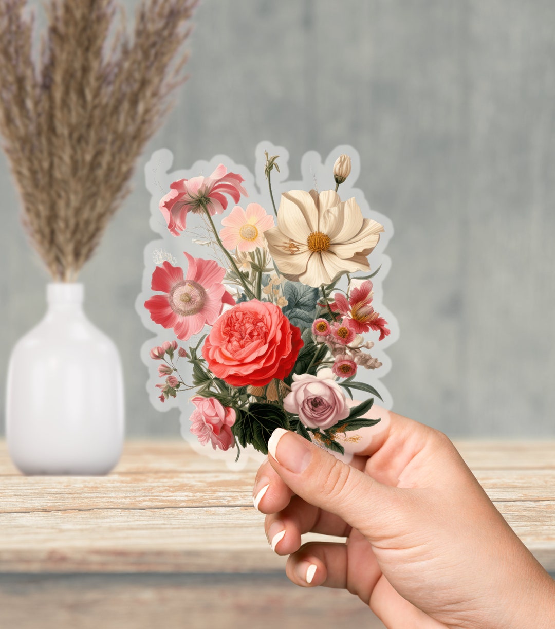 Charming Floral Arrangement Sticker Vintage Botanical Design Decorative ...