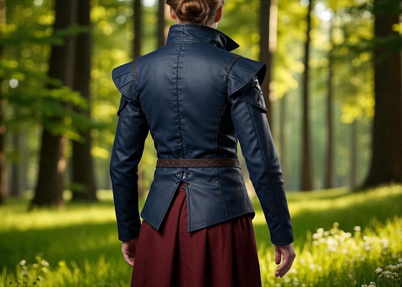 Medieval Warrior Leather Corset Jacket – Blue Ren Fair Bodice for Women ...